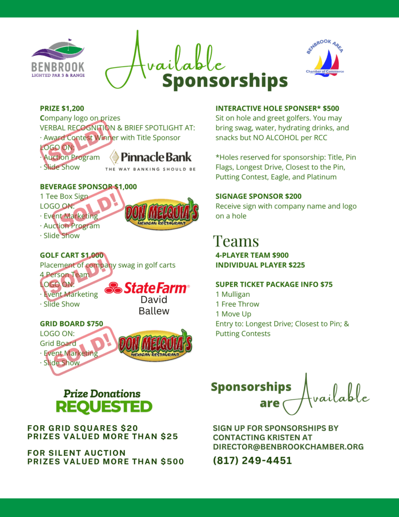 Annual Golf Tournament - BenBrook Area Chamber of Commerce